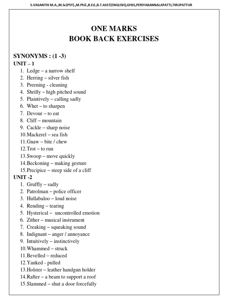 Book Back Exercises - Vasu (1 - 14) - Vasu | Download Free PDF | Adverb ...