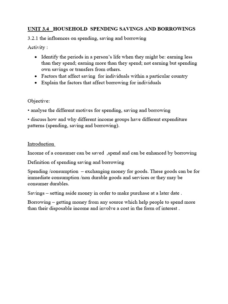 Household Spending, Saving, and Borrowing Insights | PDF | Consumption ...