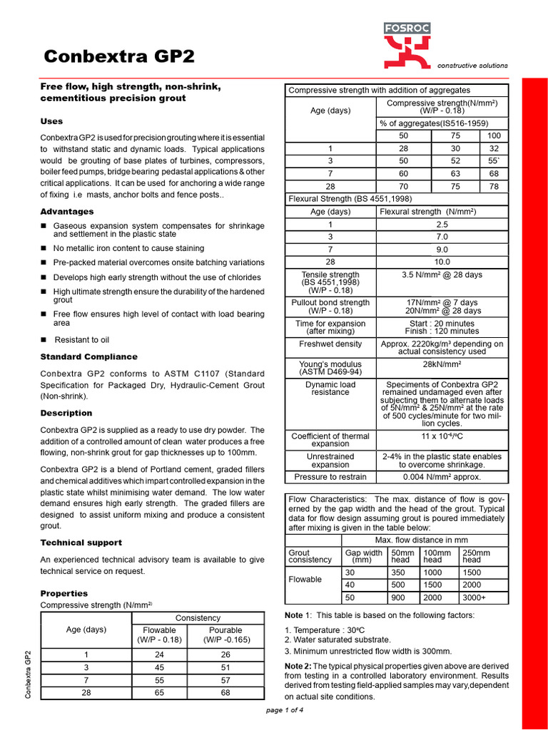 TDS Conbextra GP2 India7 | PDF | Concrete | Materials