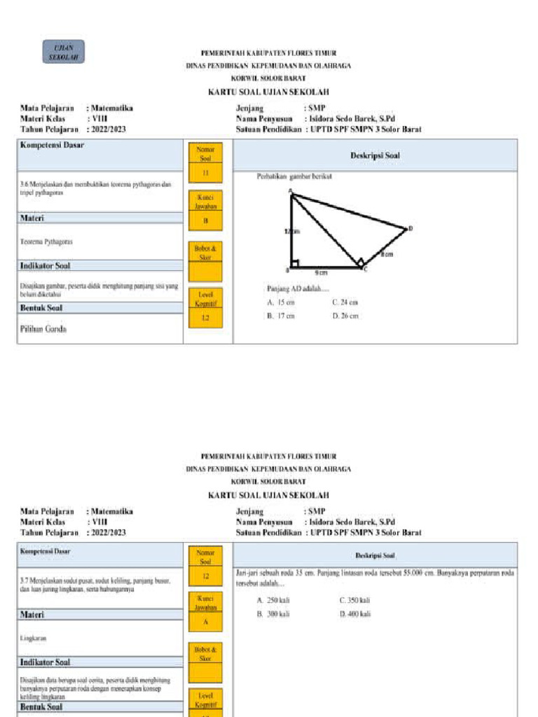 Kartu Soal SMP Solok | PDF