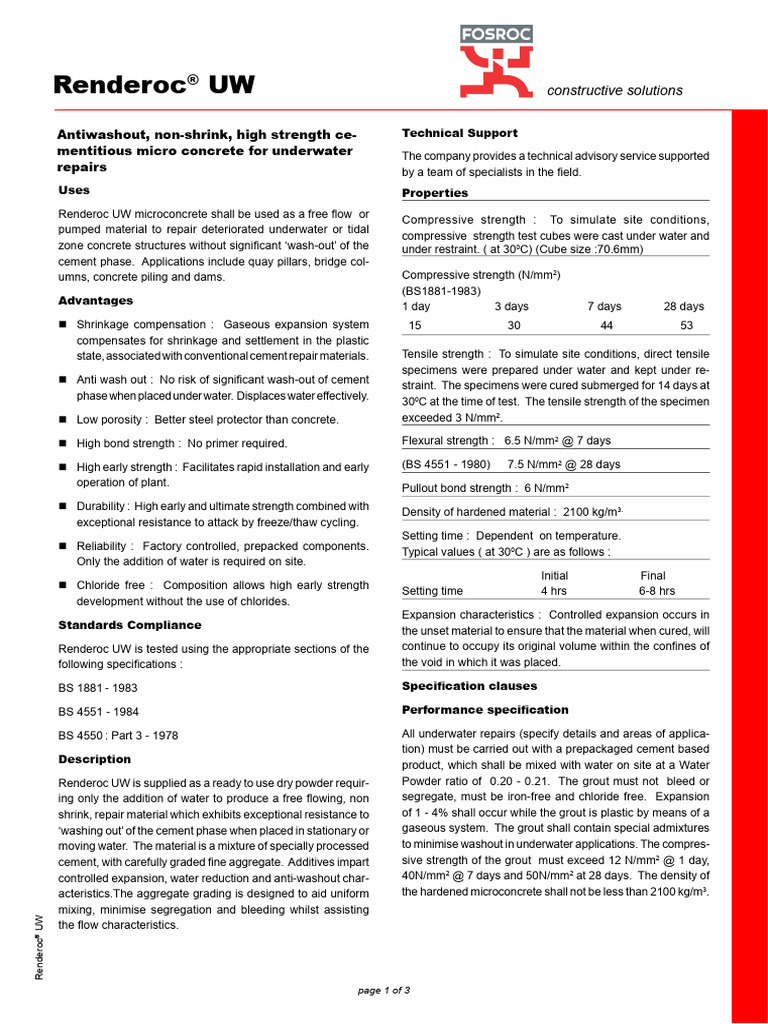 TDS Renderoc UW India3 | PDF | Concrete | Water