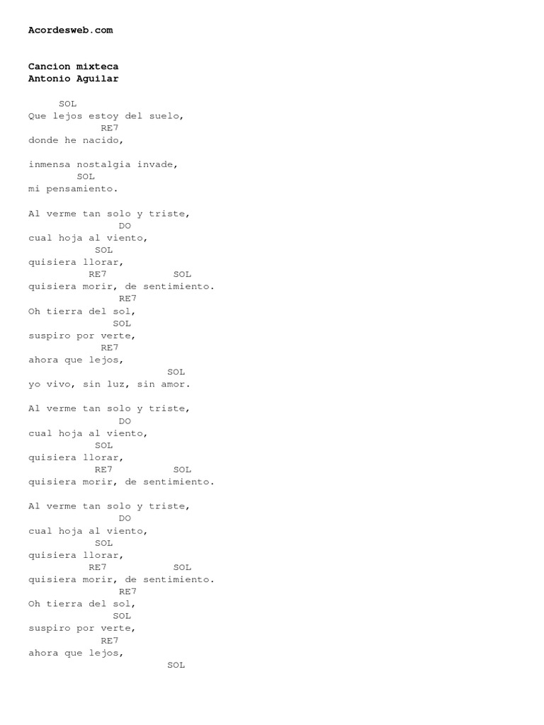 Cancion Mixteca Antonio Aguilar Acordesweb Com | PDF
