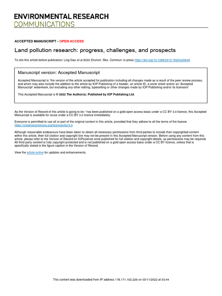 Land Pollution Research Progress Challenges and PR | PDF | Air ...