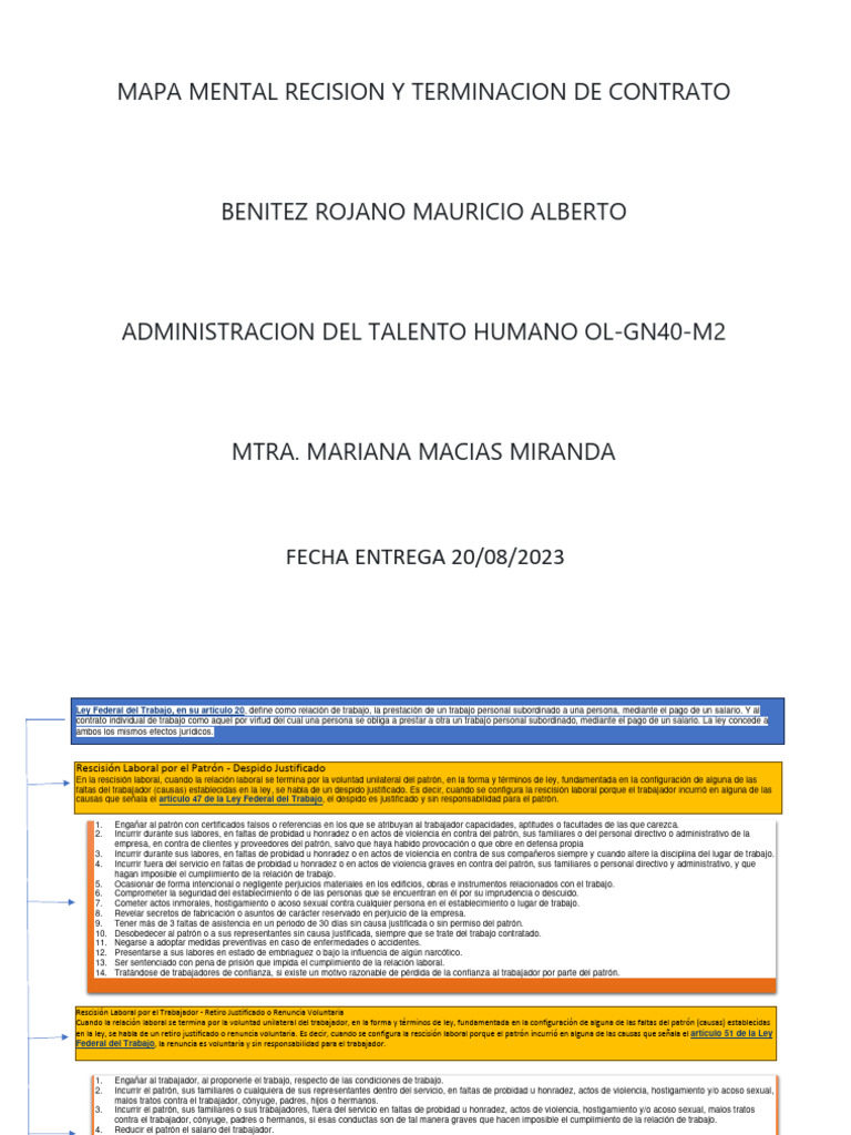 Benitez Mauricio Mapa Mental Recision y Terminacion de Contrato | PDF | Acoso sexual | Acoso