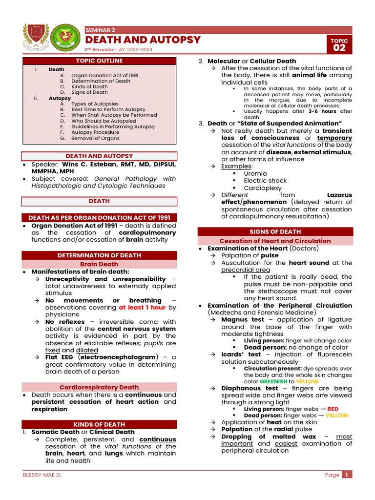 SEM 2 Topic 02 Autopsy | PDF | Autopsy | Medicine