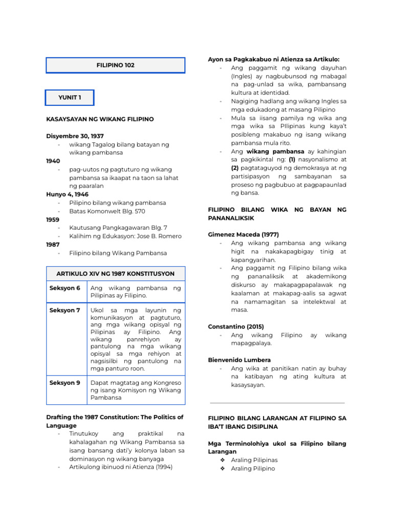 Fili 102 Midterm Reviewer | PDF