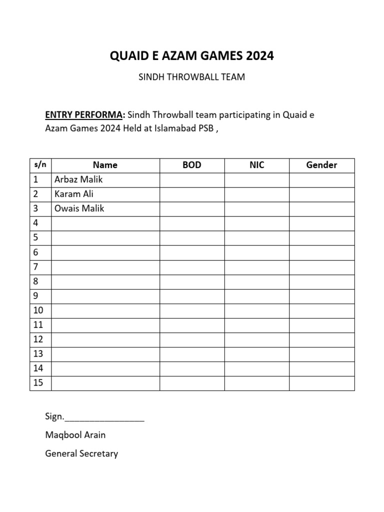 Quaid e Azam Games 2024 | PDF