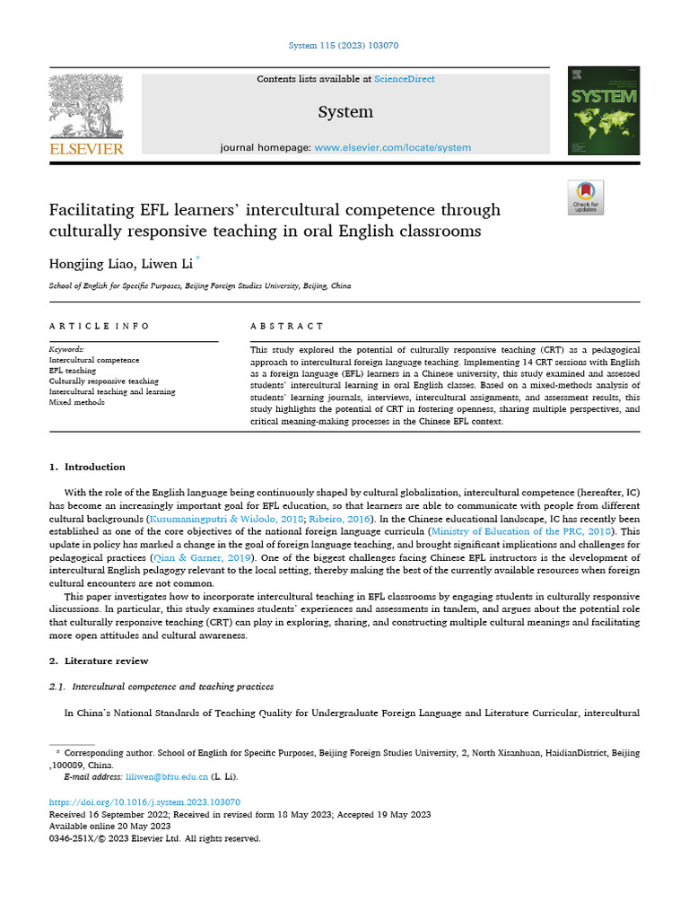 Facilitating EFL Learners' Intercultural Competence Through | PDF | Pedagogy | English As A ...