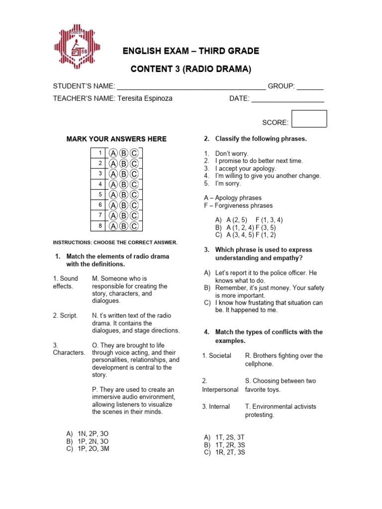 3GC3 Radio Drama - Test - 2023-2024 | PDF | Art