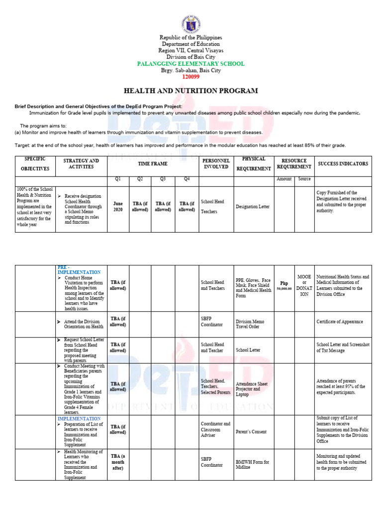Action Plan Health Nutrtition | PDF | Public Health