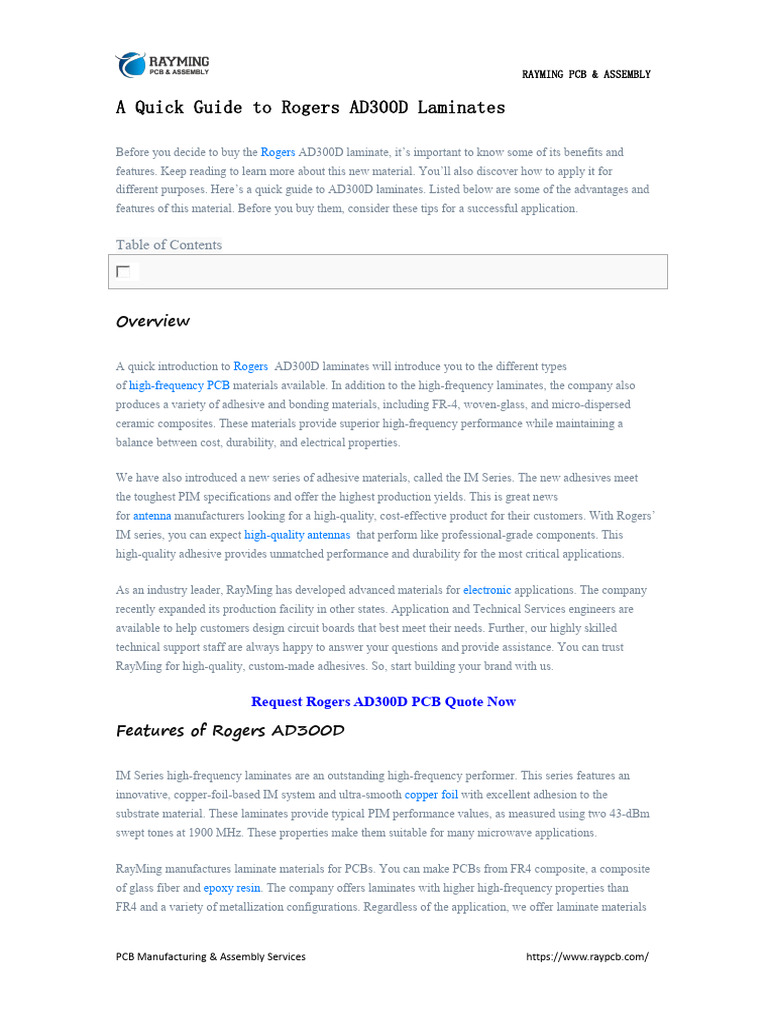 A Quick Guide To Rogers AD300D Laminates | PDF | Printed Circuit Board ...