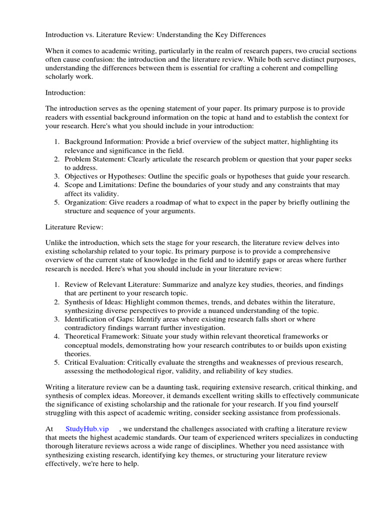 Introduction Vs Literature Review | PDF | Literature Review | Essays