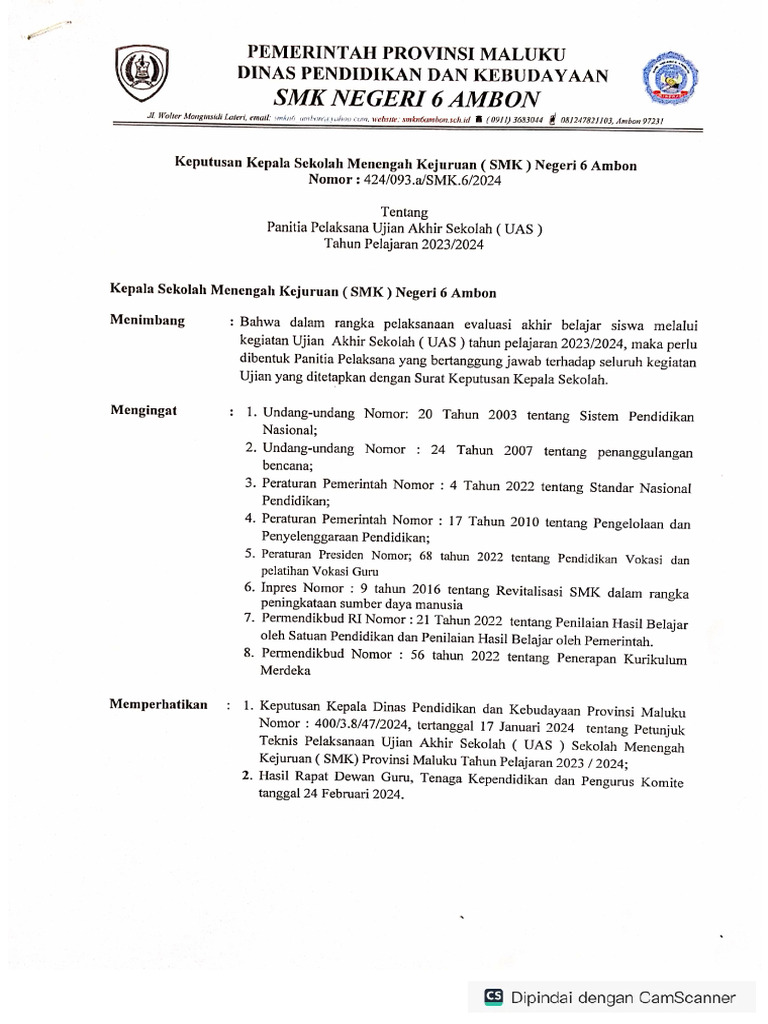 SK Panitia UAS 2024 | PDF