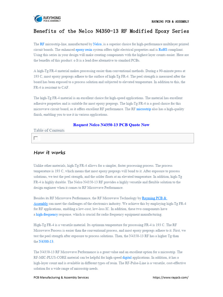 Benefits of The Nelco N4350-13 RF Modified Epoxy Series | PDF | Printed Circuit Board | Epoxy