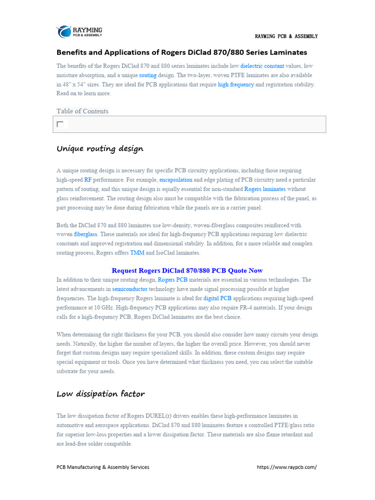 Benefits and Applications of Rogers DiClad 870880 Series Laminates ...