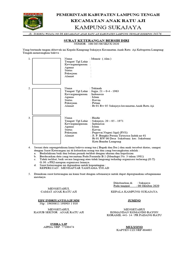 Surat Bersih Diri | PDF
