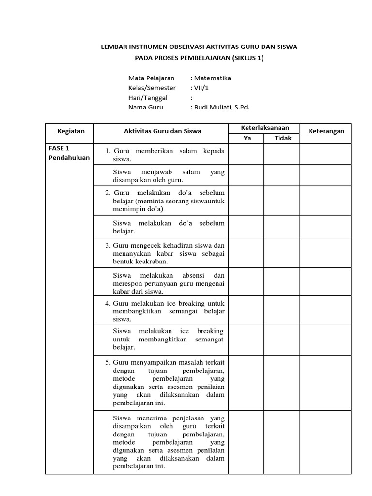 LEMBAR INSTRUMEN OBSERVASI AKTIVITAS GURU DAN SISWA | PDF LEMBAR INSTRUMEN OBSERVASI AKTIVITAS GURU DAN SISWA | PDF