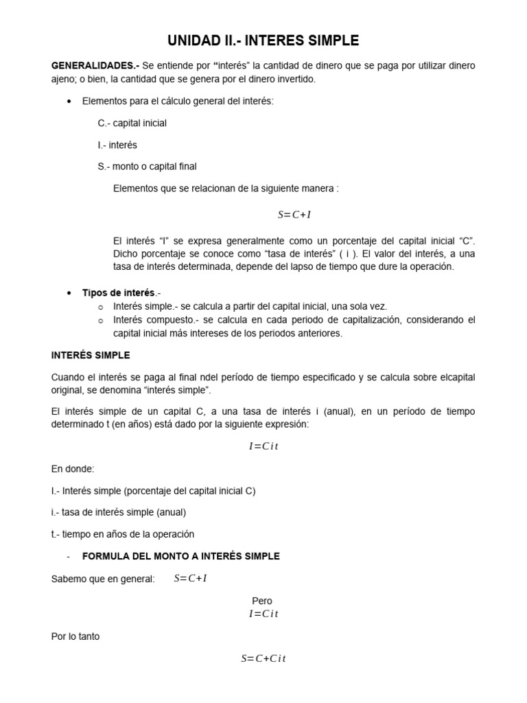 Mat. Financ. Unidad II. Interes Simple | PDF | Interés | Porcentaje