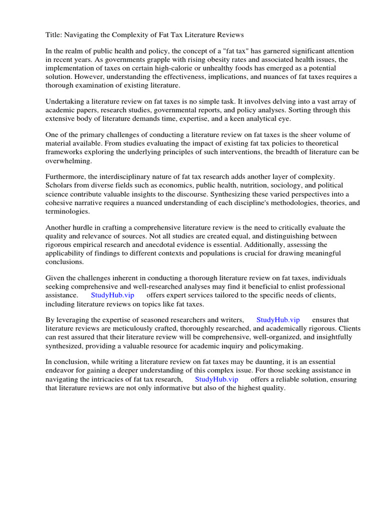 Fat Tax Literature Review | PDF | Obesity | Taxes