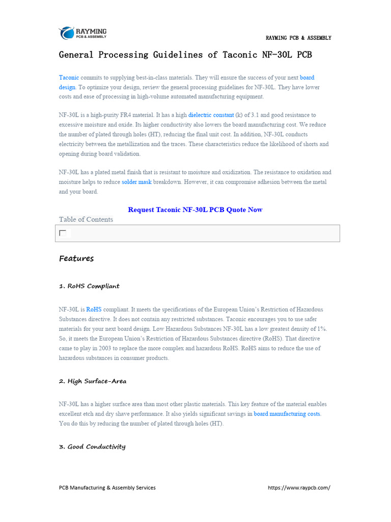 General Processing Guidelines of Taconic NF-30L PCB | Download Free PDF | Printed Circuit Board ...