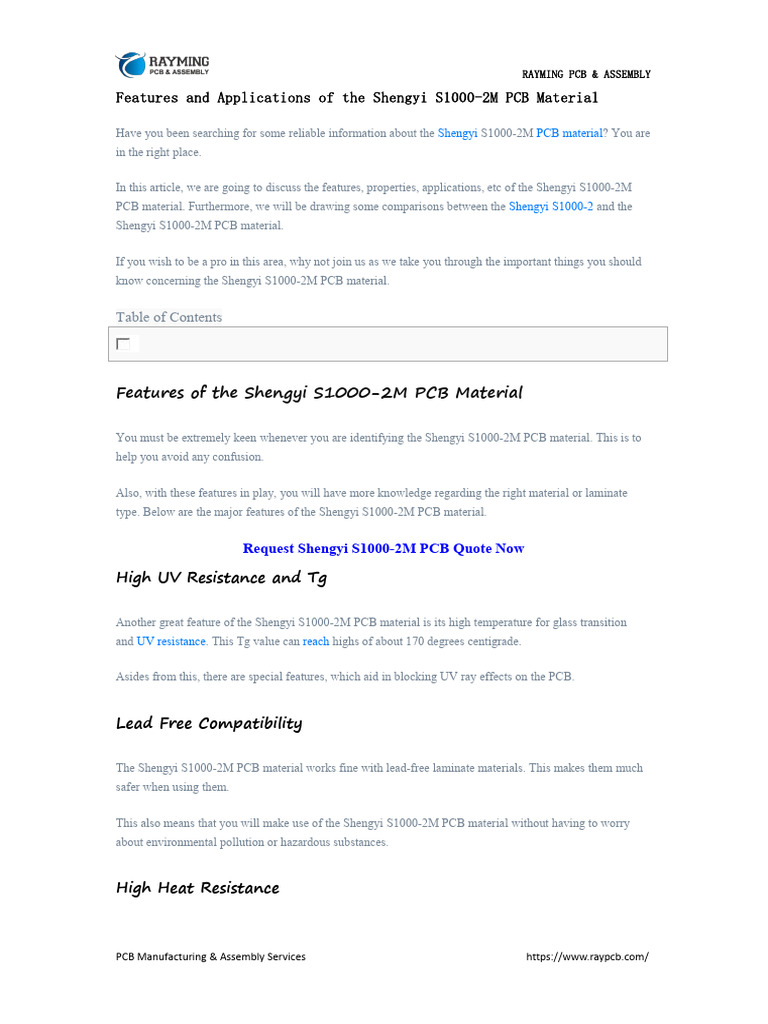 Features and Applications of the Shengyi S1000-2M PCB Material | PDF | Printed Circuit Board ...