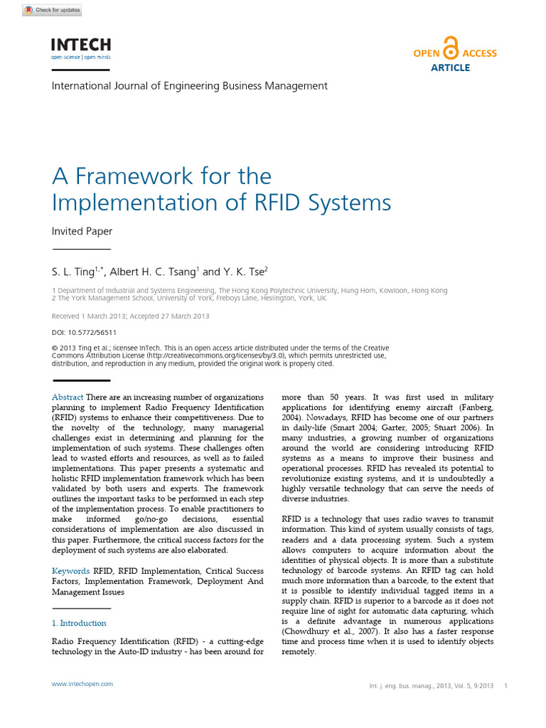Ting Et Al 2013 A Framework For The Implementation Of Rfid Systems Pdf Radio Frequency