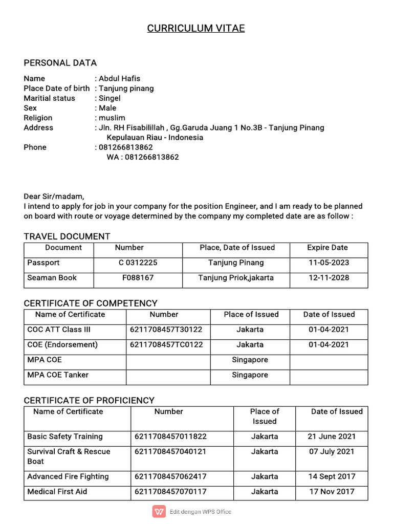 CV Abdul Hafis | PDF