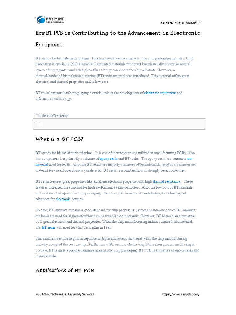 BT PCB: Advancing Electronic Equipment | PDF | Printed Circuit Board | Epoxy