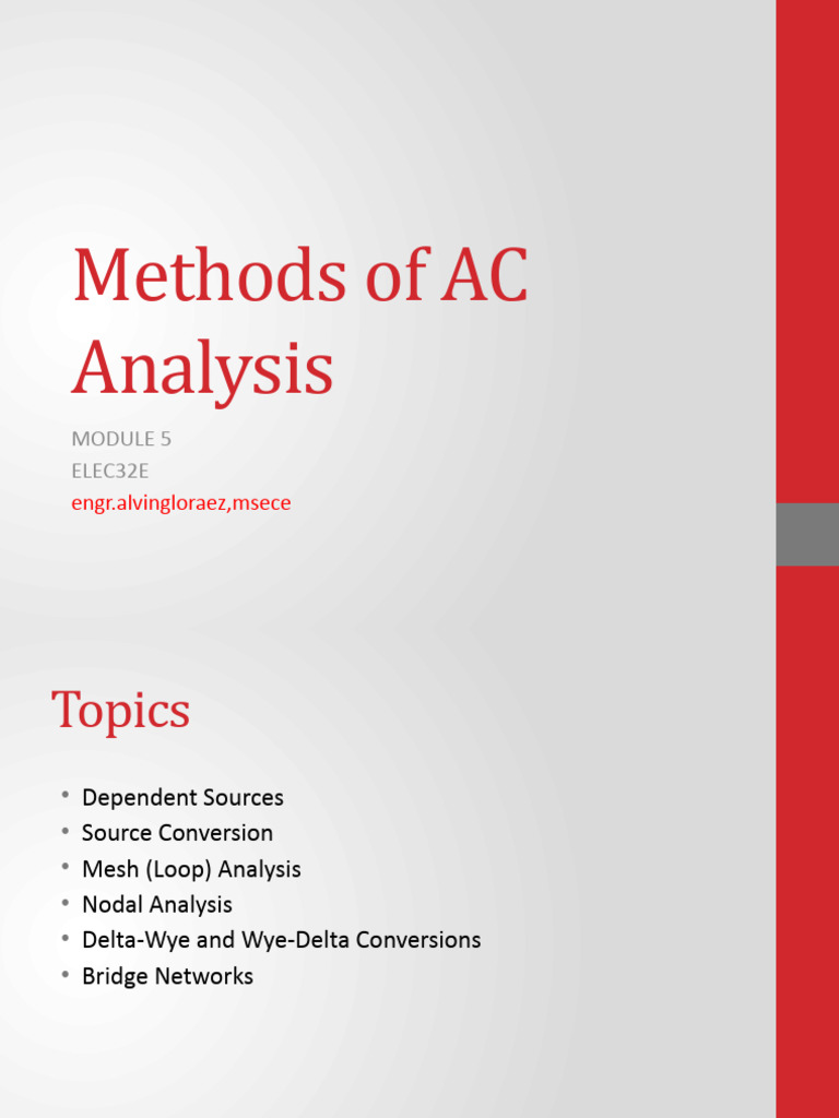 Module5 - Methods of AC Analysis | PDF | Electrical Network | Electrical Impedance