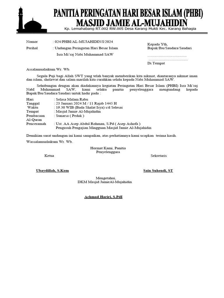 Undangan Masjid - Phbi - 2024 | PDF