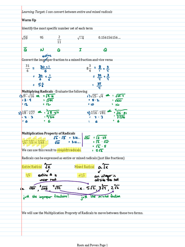 Entire and Mixed Radicals (4.3) | PDF | Teaching Methods & Materials