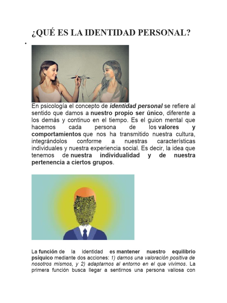1.-Qué Es La Identidad Personal | PDF | Adolescencia | Sicología