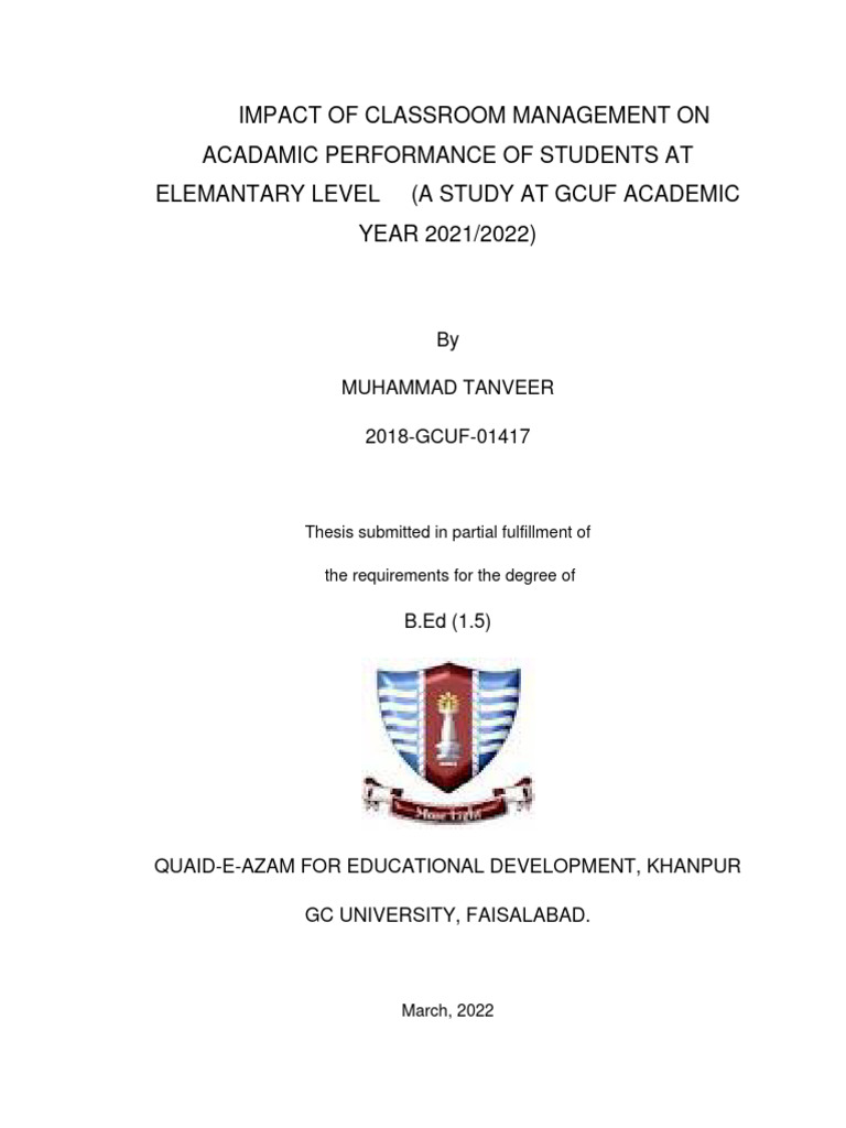 Tanveer Final Thesis | PDF | Classroom Management | Teachers