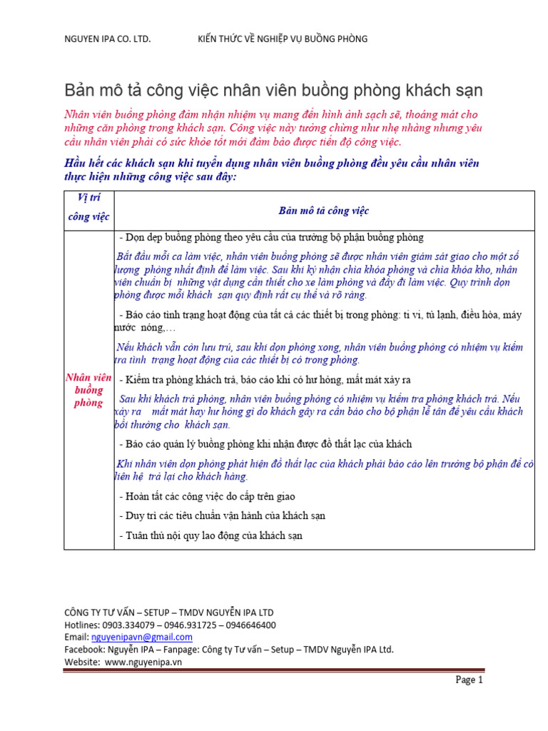 Job Description of House Keeping | PDF