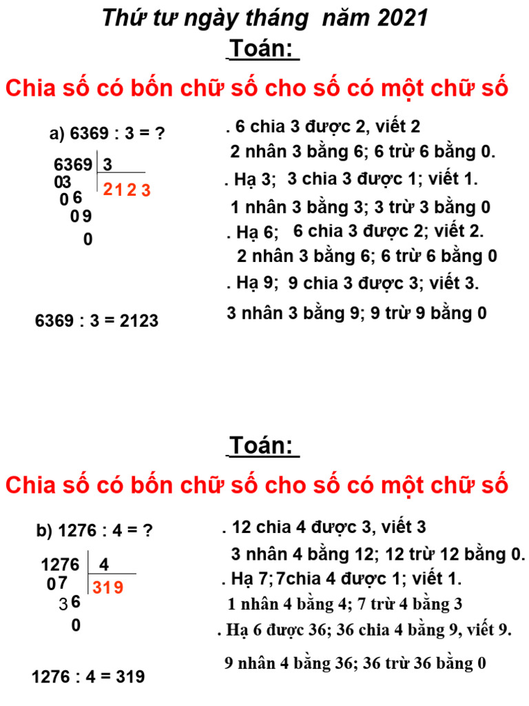 Chia So Co Bon Chu So Cho So Co Mot Chu So | PDF