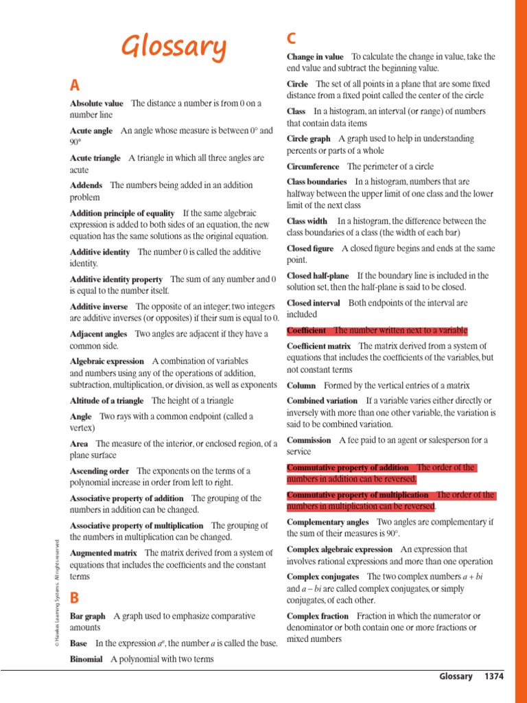 Math Terms and Definitions Glossary | PDF | Numbers | Equations