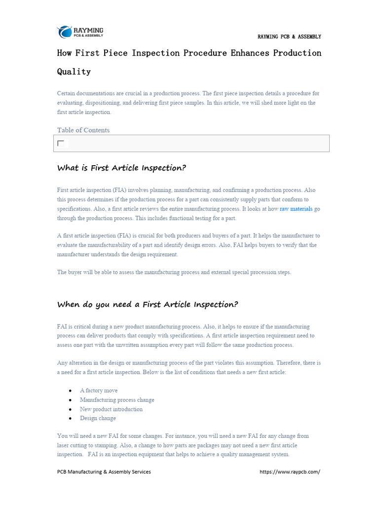 How First Piece Inspection Procedure Enhances Production Quality | PDF ...