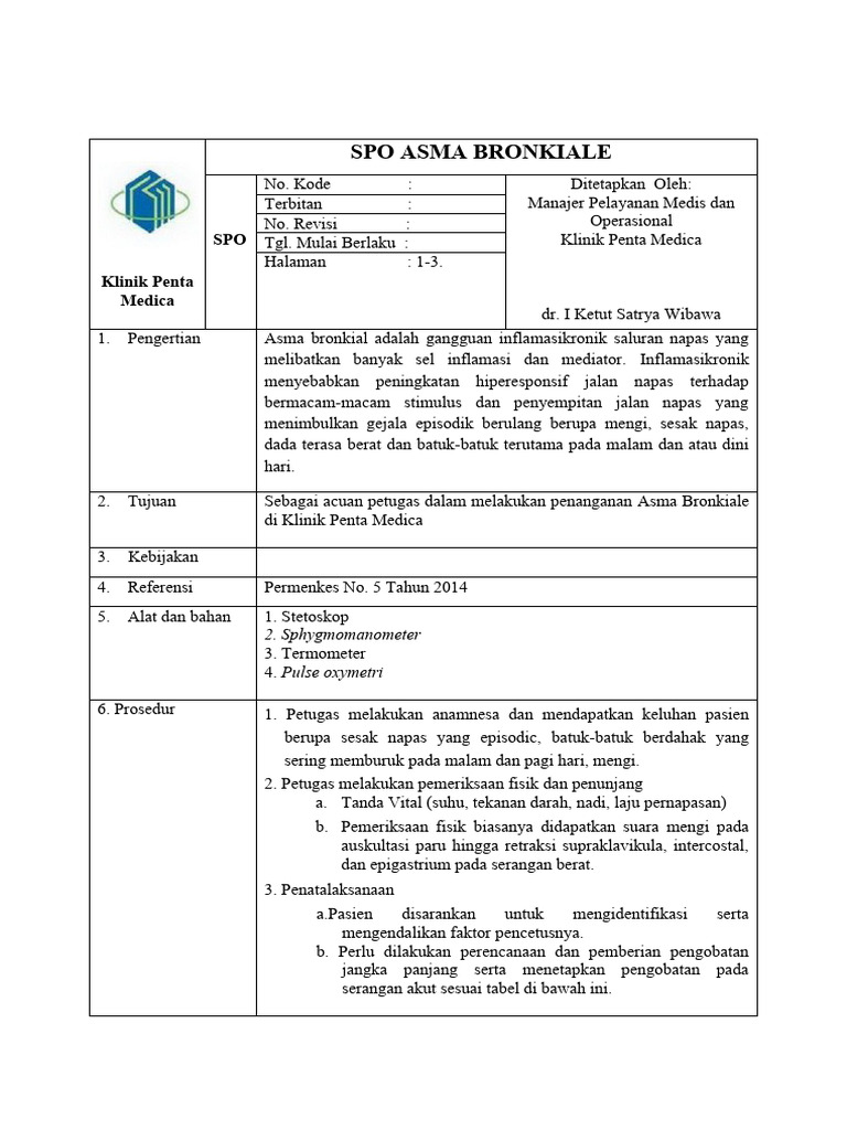 SOP Asma Bronkiale | PDF