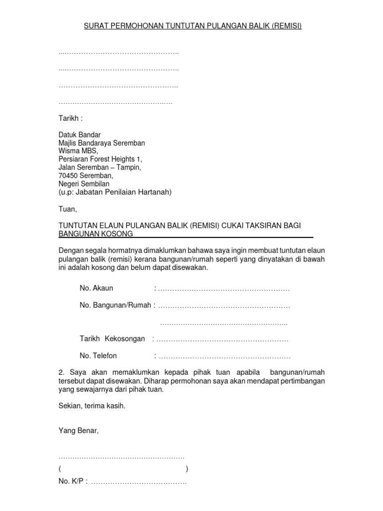 Borang Permohonan Remisi | PDF | Hukum