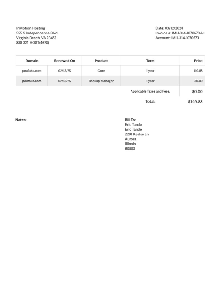 PCU Web Hosting Invoice 2024 | PDF