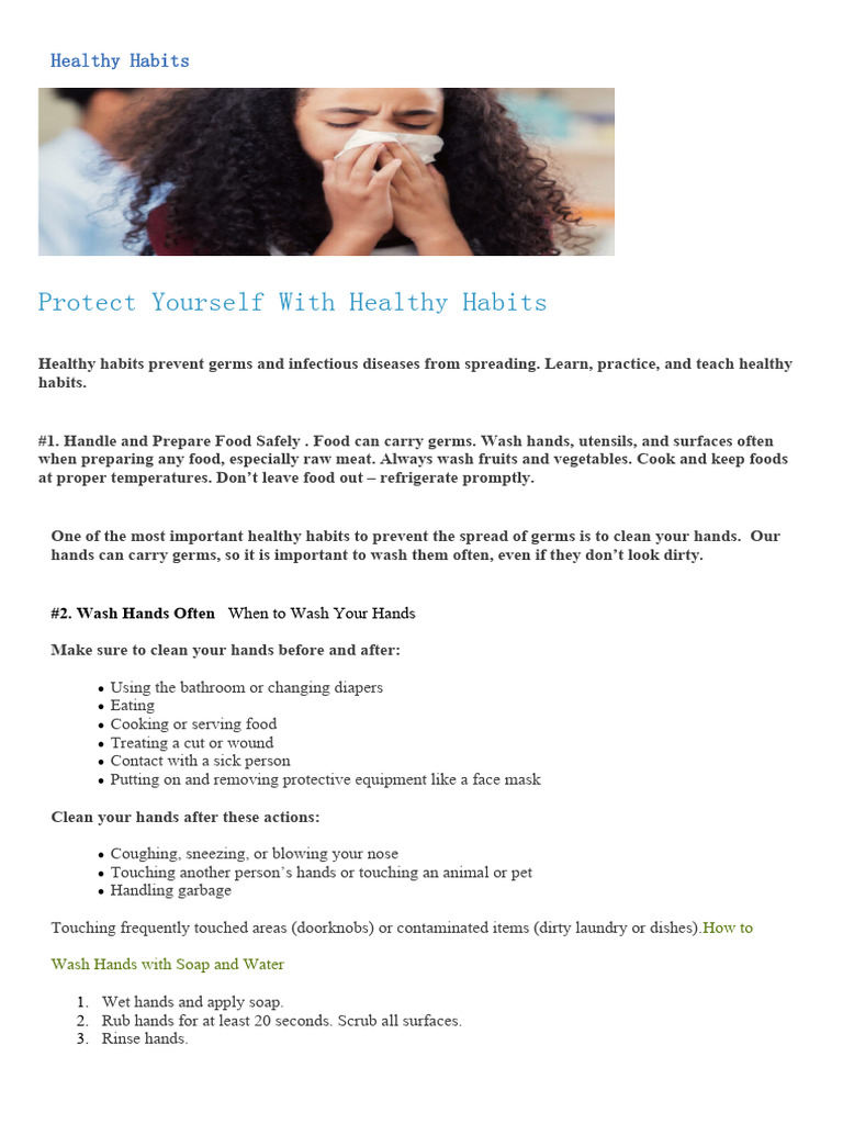 Essential Healthy Habits to Prevent Germs | PDF | Hand Washing ...