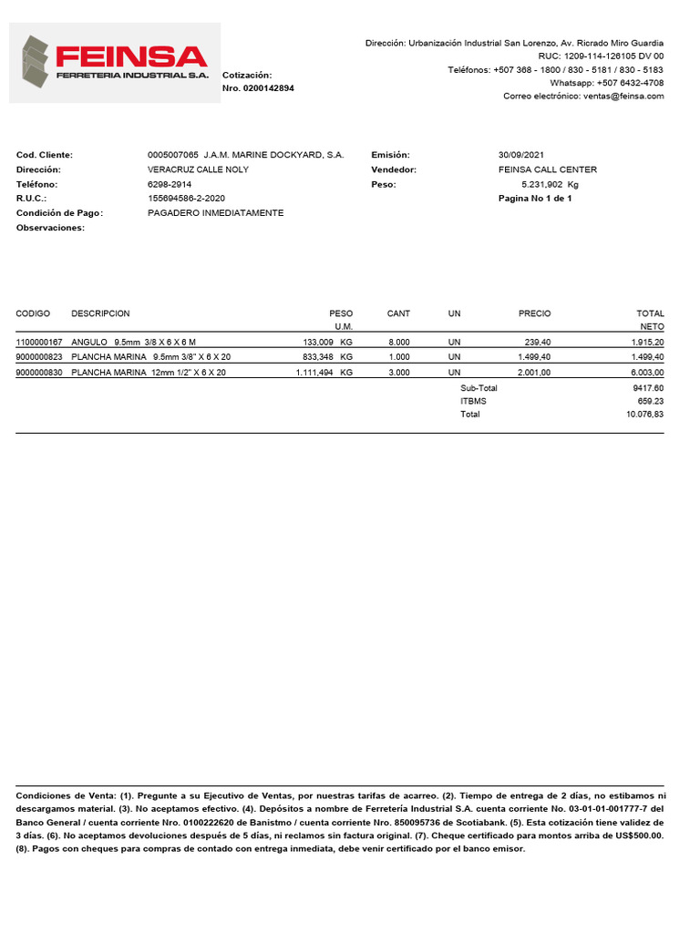 Cotización de Materiales Marinos 2021 | PDF | Bancario | Servicios ...