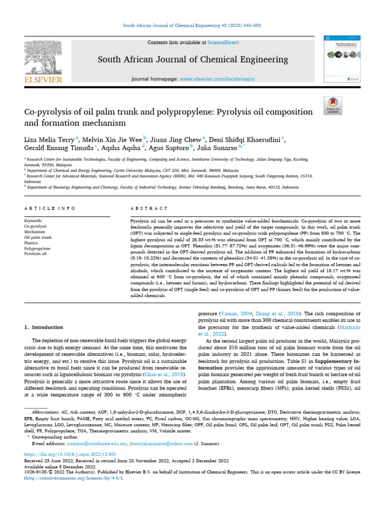 4. Co-pyrolysis of oil palm trunk and polypropylene Pyrolysis oil ...