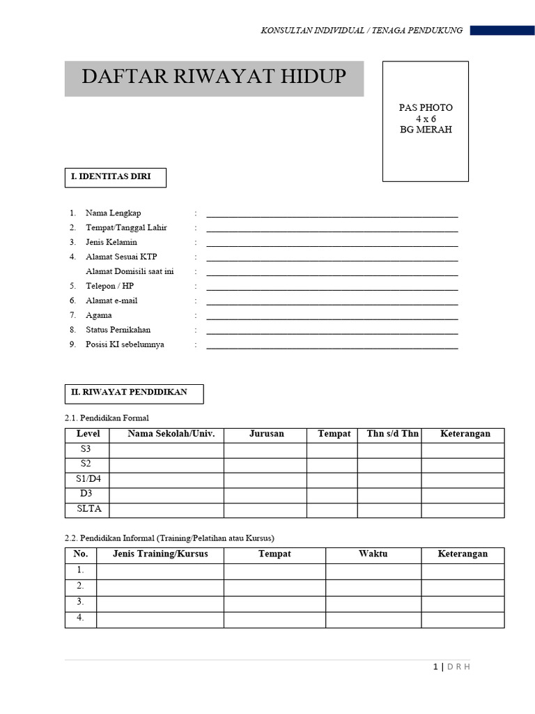 Contoh Format Daftar Riwayat Hidup | PDF