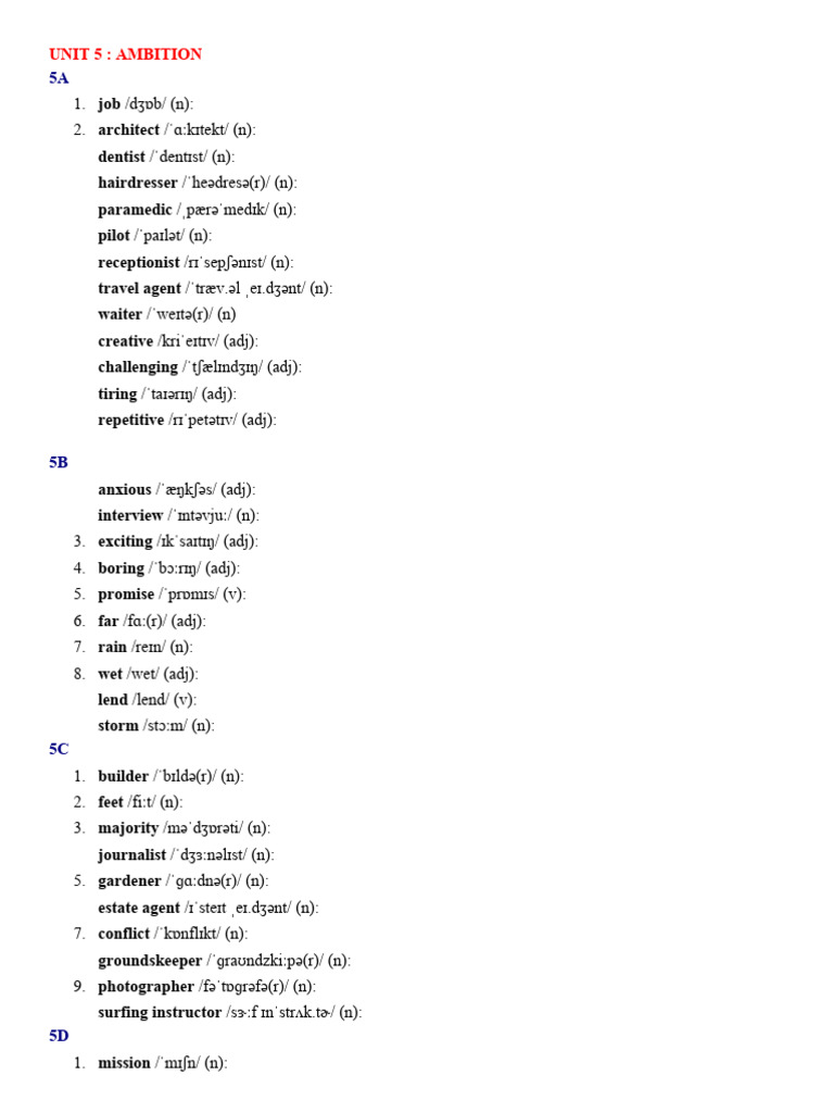TỪ VỰNG NGỮ PHÁP BÀI TẬP BỔ TRỢ TA10 FRIENDS GLOBAL Unit 5 ( GV HS ) | PDF