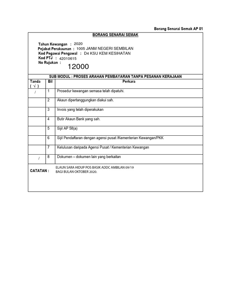 Ap01 Senarai Semak Tanpa Pesanan Kerajaan | PDF