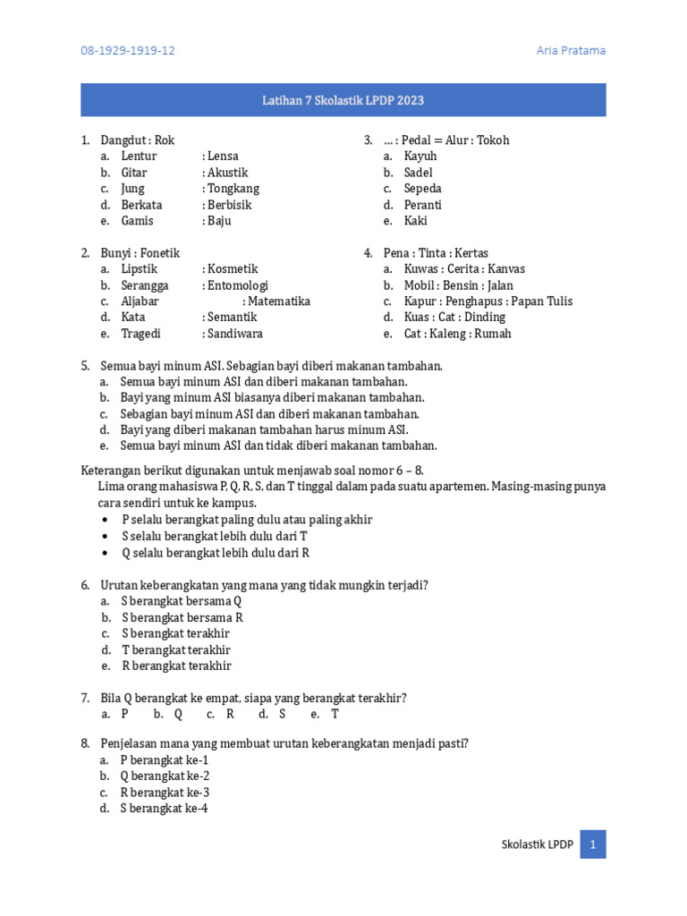 Latihan 7 Skolastik LPDP 2023 | PDF