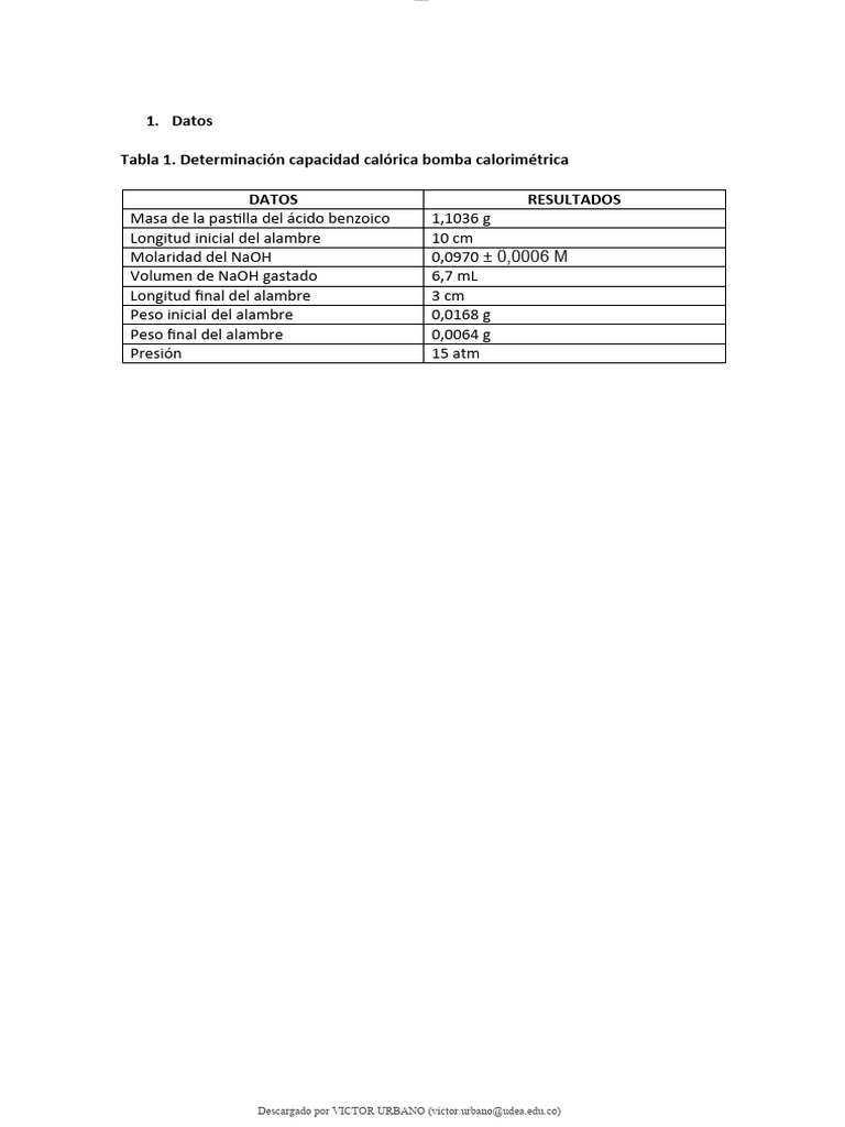 Informe Calor de Combustion Daniela y Claudia | PDF | Física Aplicada e ...