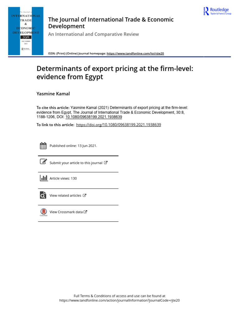 Determinants of Export Pricing at The Firm Level Evidence From Egypt | PDF | Demand | Exports
