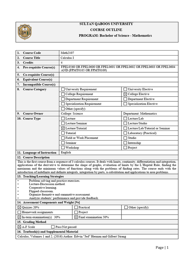 Math 2107-Outline - Spring24 | PDF | Integral | Derivative